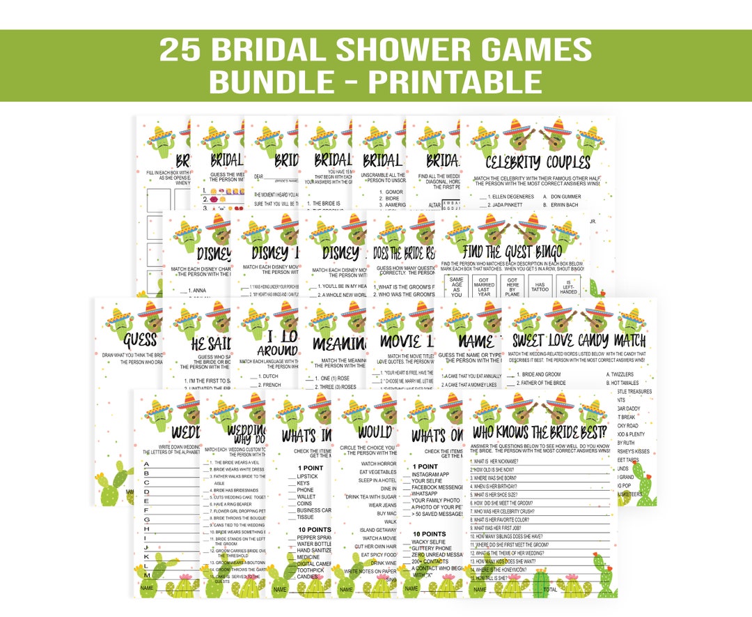 Fiesta Bridal Shower Game Bundle, Cactus Theme (printable) - Etsy