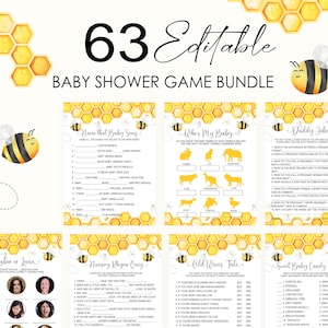 Editable Bee Baby Shower Games Bundle, Yellow Honey Bee Baby Sprinkle ...
