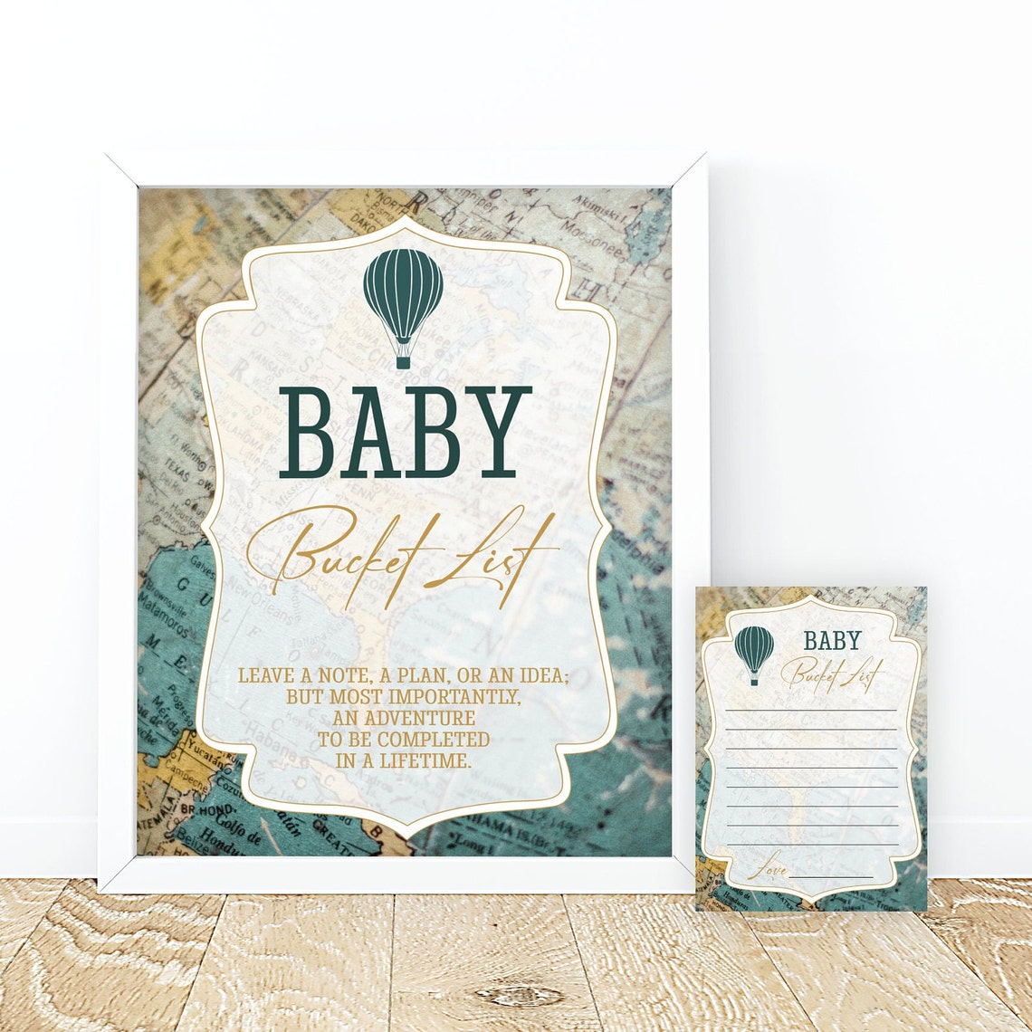 Hot Air Balloon Baby Bucket List Sign Card Baby Gender Neutral Baby ...