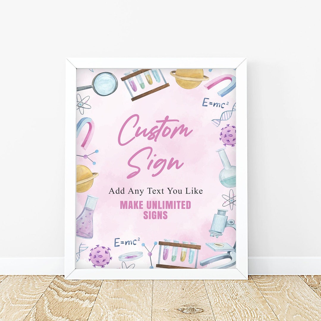 Pink Science Party Sign: Editable Custom Little Scientist Decor ...