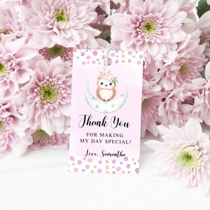 Editable Pink Owl Favor Tag Thank You Tag Owl Birthday Thank You Favor ...