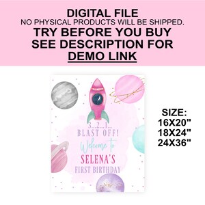 Editable Outer Space Rocket Birthday Welcome Sign 1st Birthday Girl ...