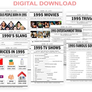 30th Birthday Party Games Born in 1995 Birthday Games Bundle 1995 Songs ...