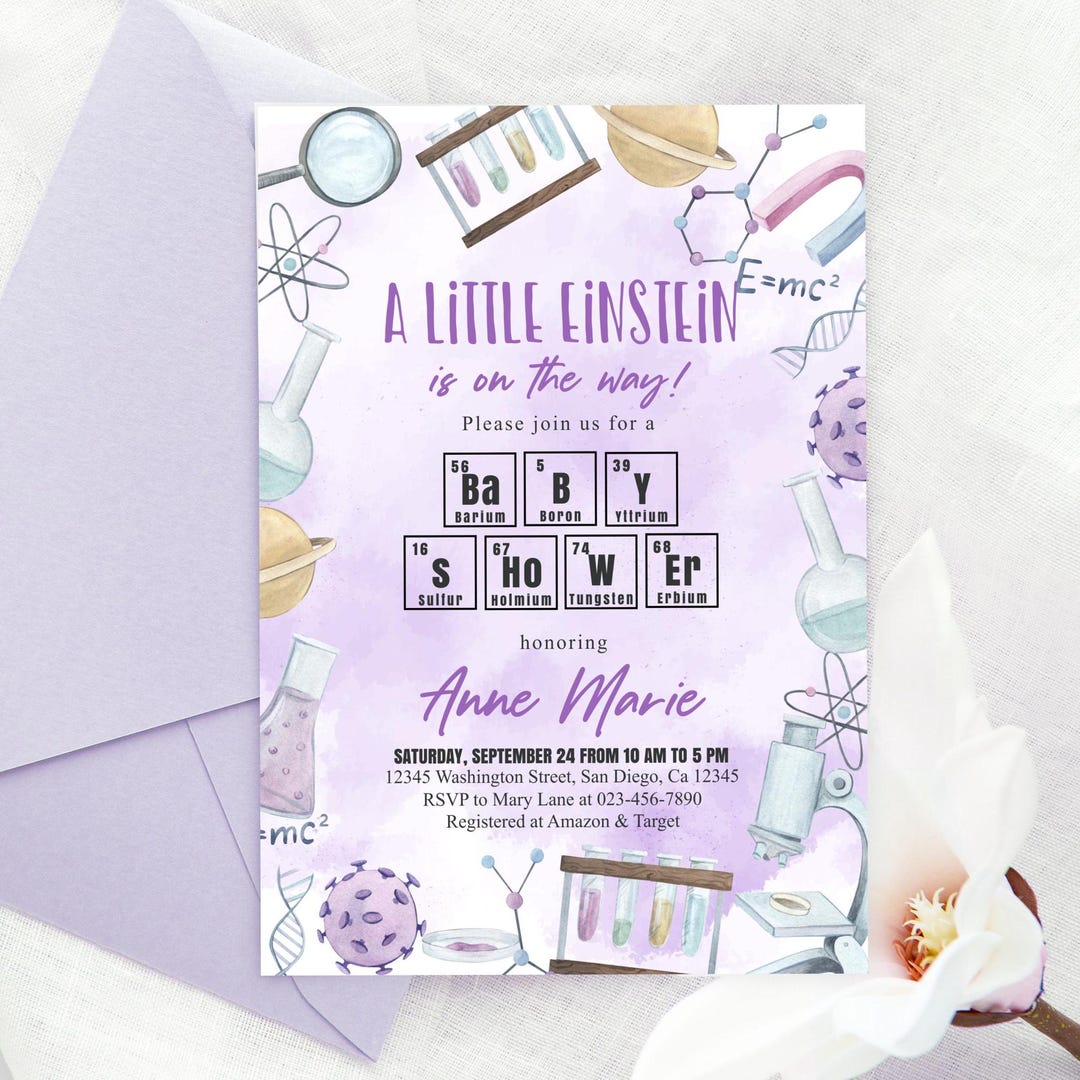 Editable Science Baby Shower Invitation: Purple Lab Theme (digital ...