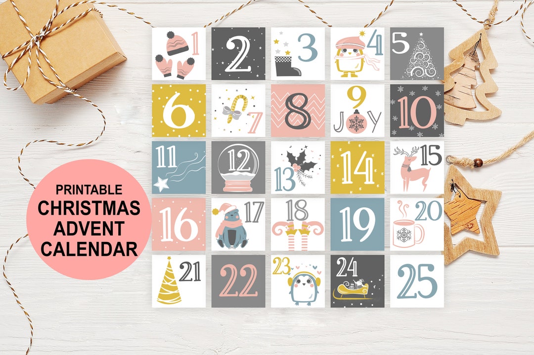 Christmas Advent Calendar Card Tags, Christmas Countdown Calendar Cards ...