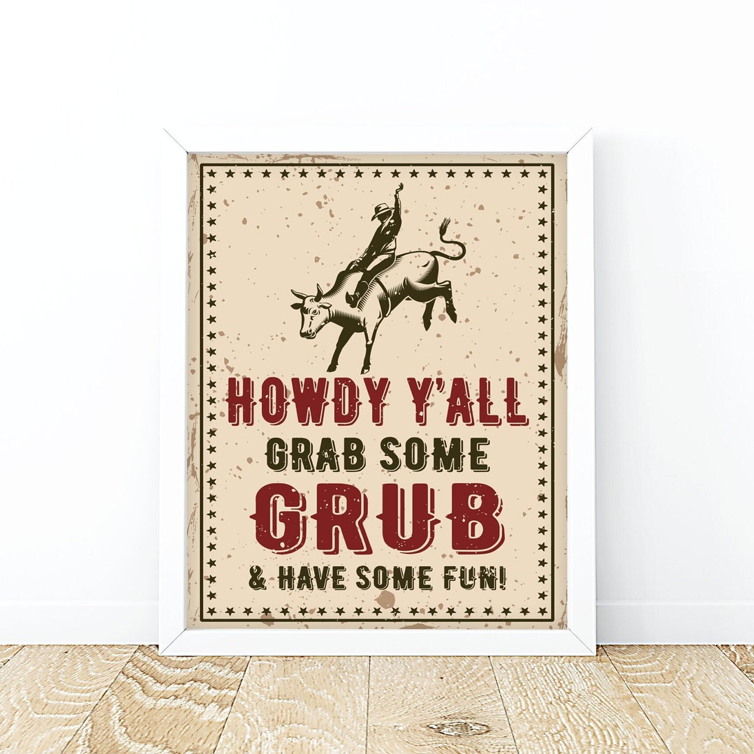 Bull Grab Some Grub Sign Food Table Decor Birthday Party Sign Baby ...