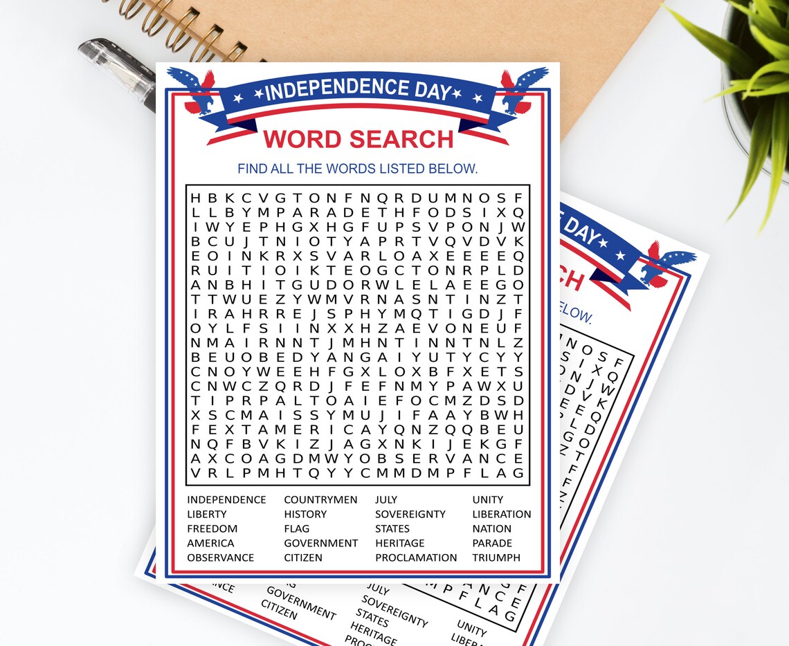 Independence Day Word Search Game United States Fourth of - Etsy