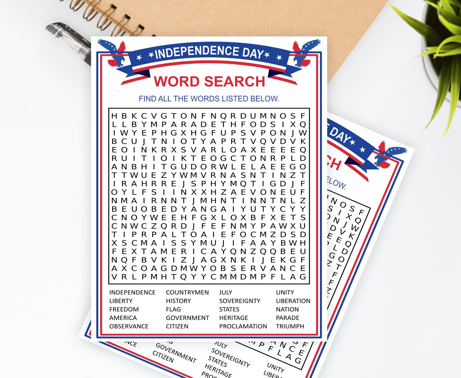 Independence Day Word Search Game United States Fourth of - Etsy
