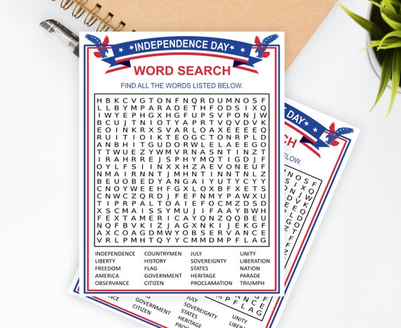 Independence Day Word Search Game United States Fourth of - Etsy