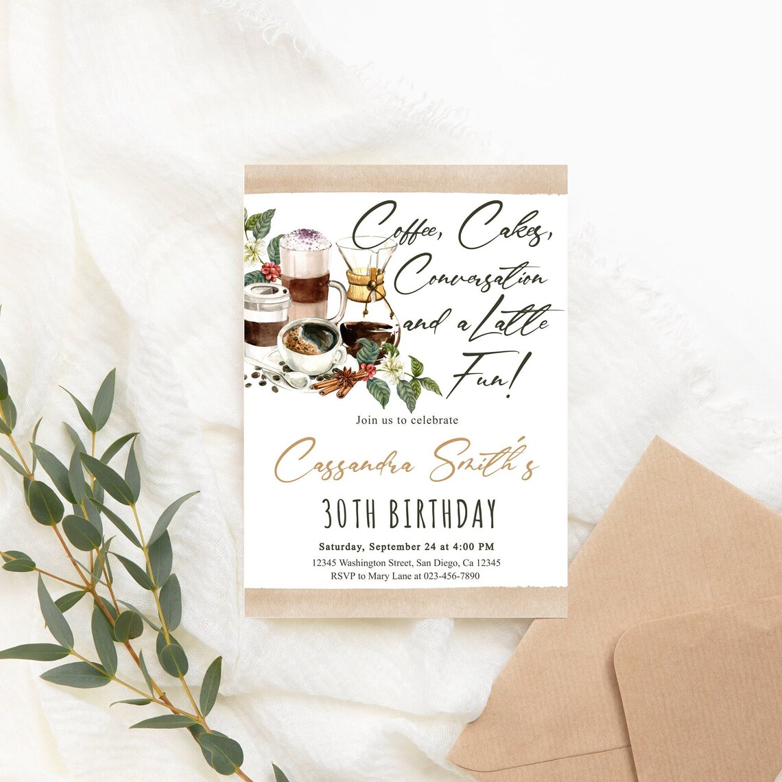 Editable Coffe Invitation Birthday Invitation Latte Fun - Etsy