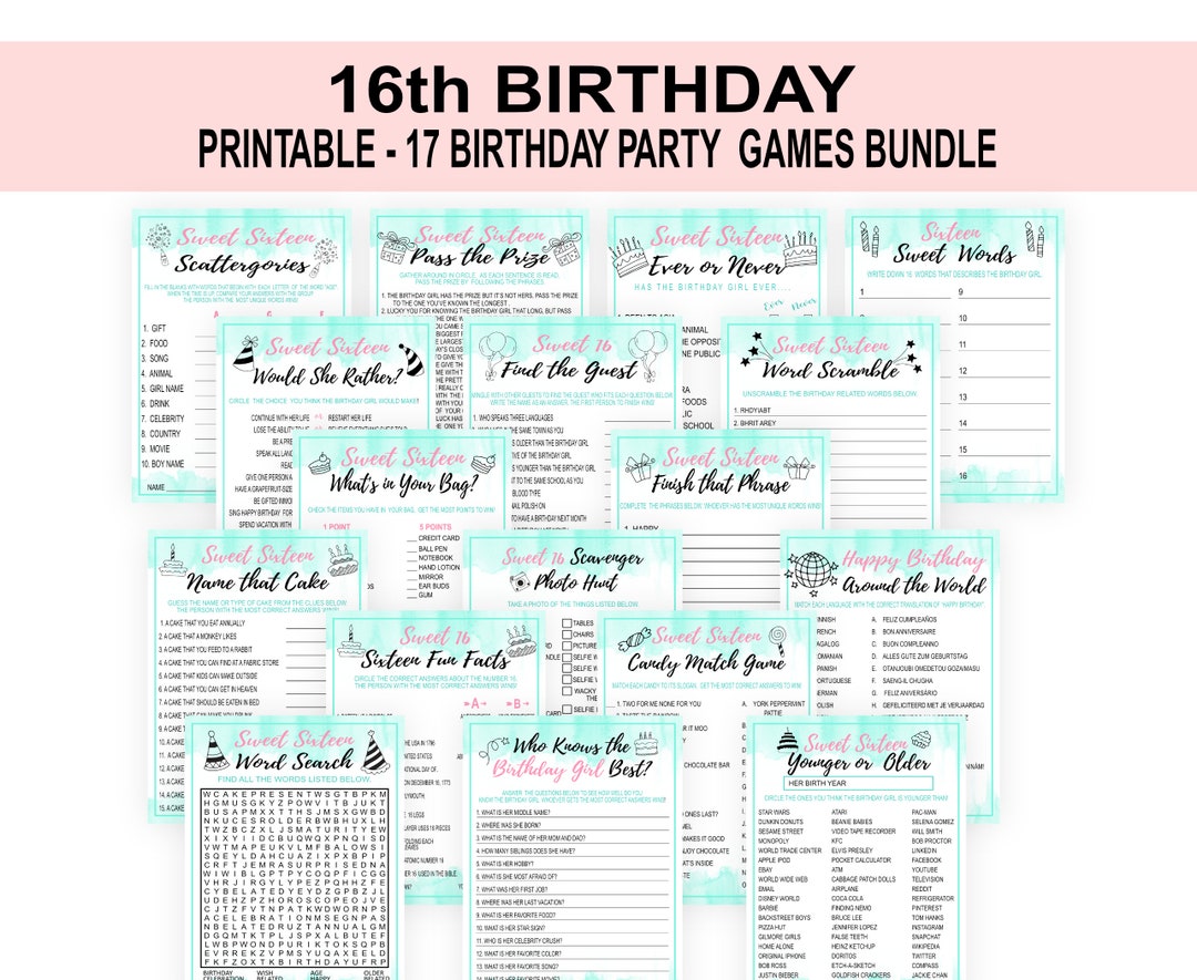 16th Birthday Party Games, Sweet Sixteen Birthday Game, Birthday Party ...