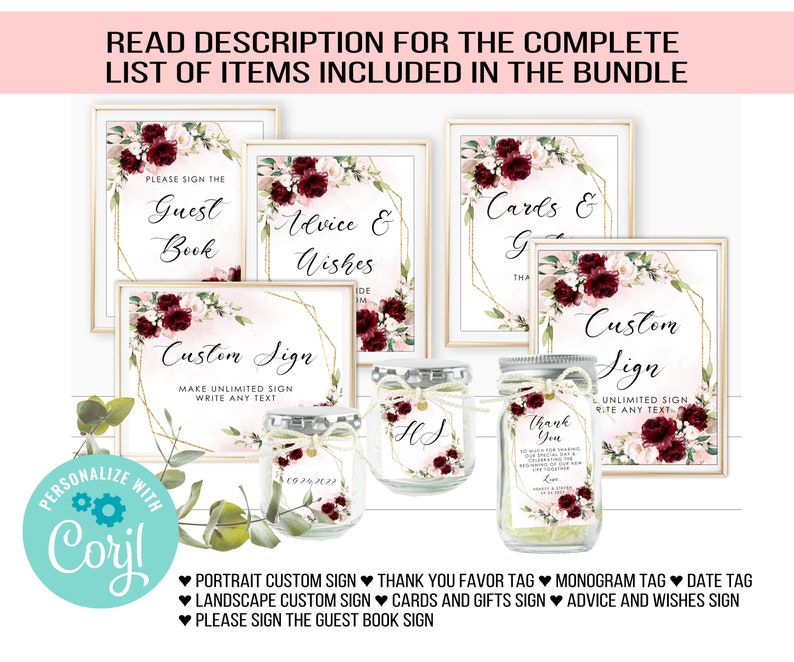Editable Burgundy Wedding Template Bundle Elegant Burgundy - Etsy