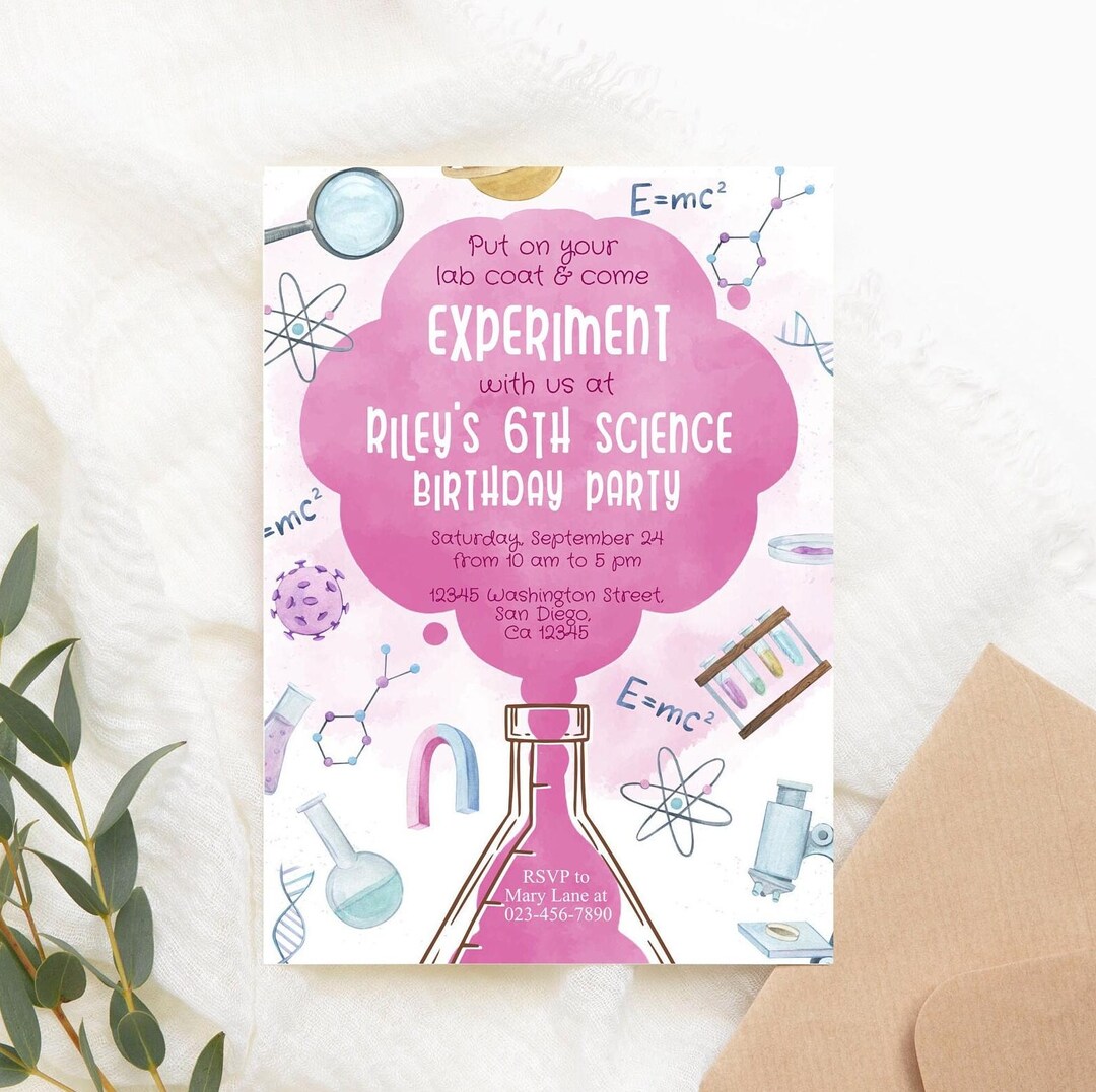Editable Science Birthday Invitation Girl Pink Science Birthday Party ...