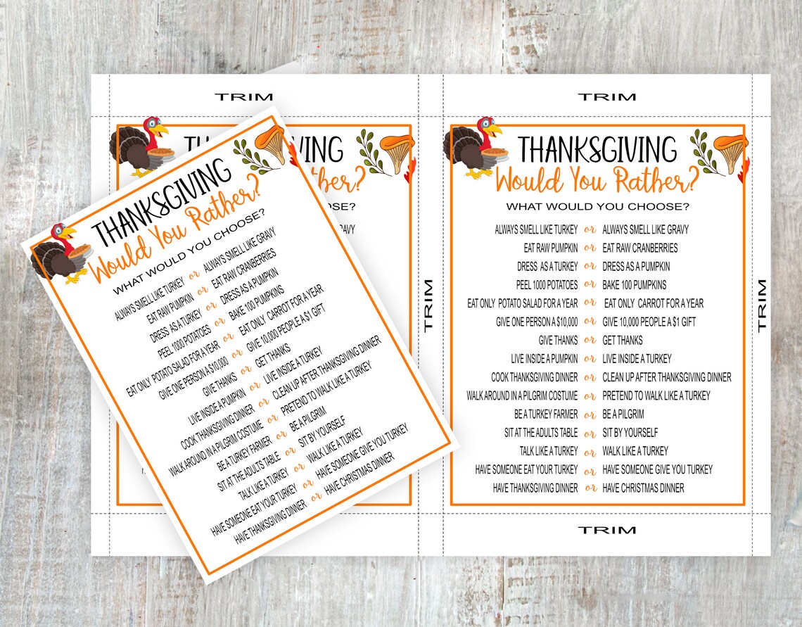 Thanksgiving Would You Rather Game Would You Rather - Etsy