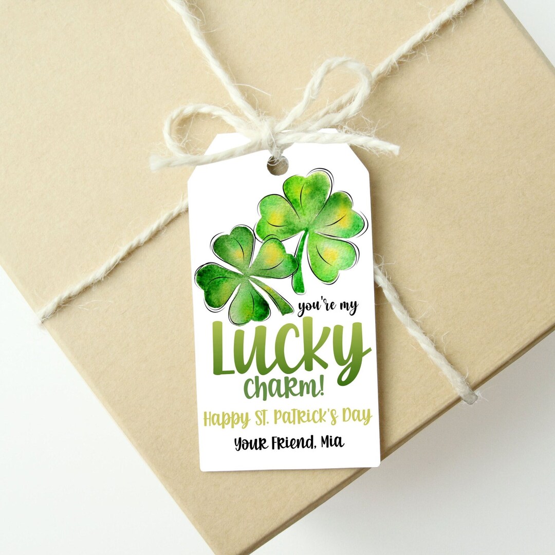 Editable St. Patrick's Day Lucky Charm Gift Tag Shamrocks Clover-leaves ...