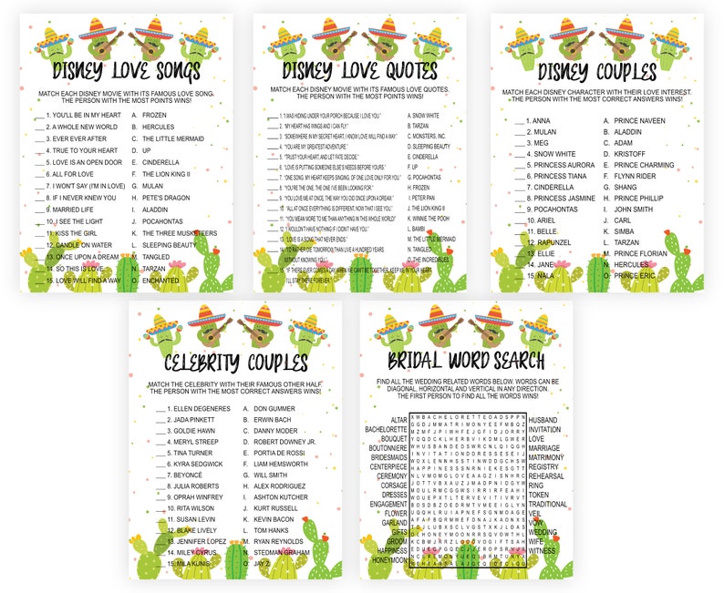 Fiesta Bridal Shower Game Bundle, Cactus Theme (printable) - Etsy