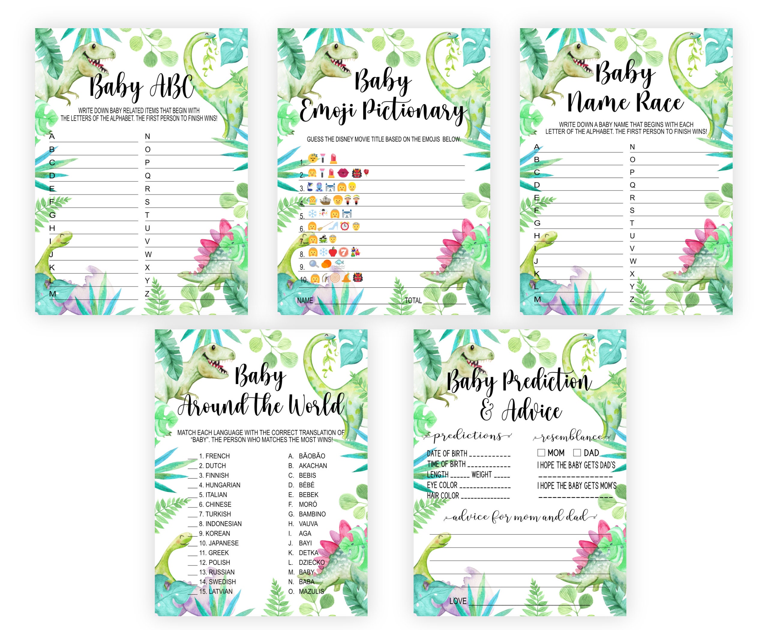 Dinosaur Theme Baby Shower Games Baby Shower Games Dinosaur - Etsy