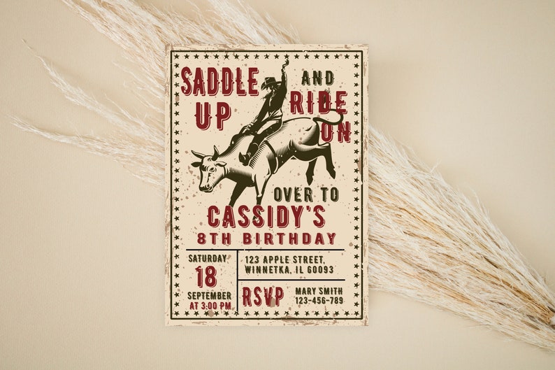 Editable Bull Riding Birthday Invitation Girl Western Birthday Party ...