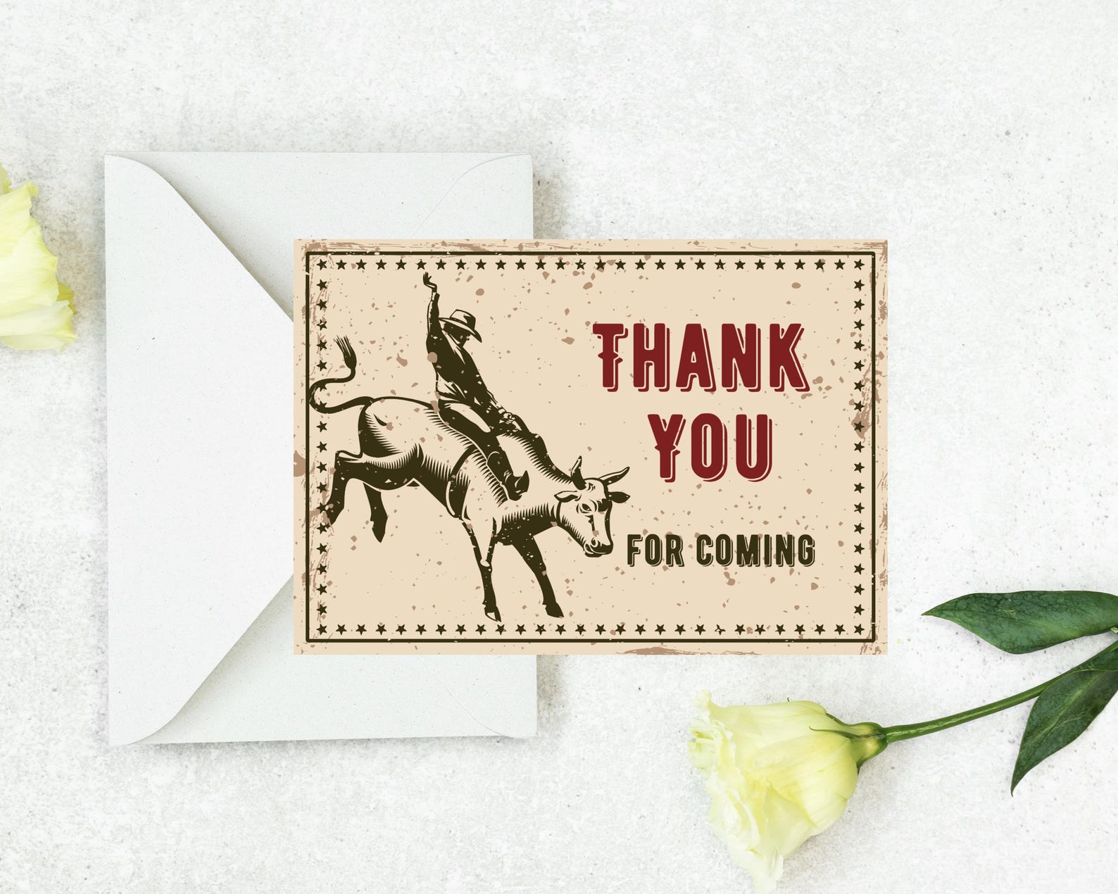 Editable Bull Rodeo Thank You Card Printable Cowboy Rustic Bull Theme ...