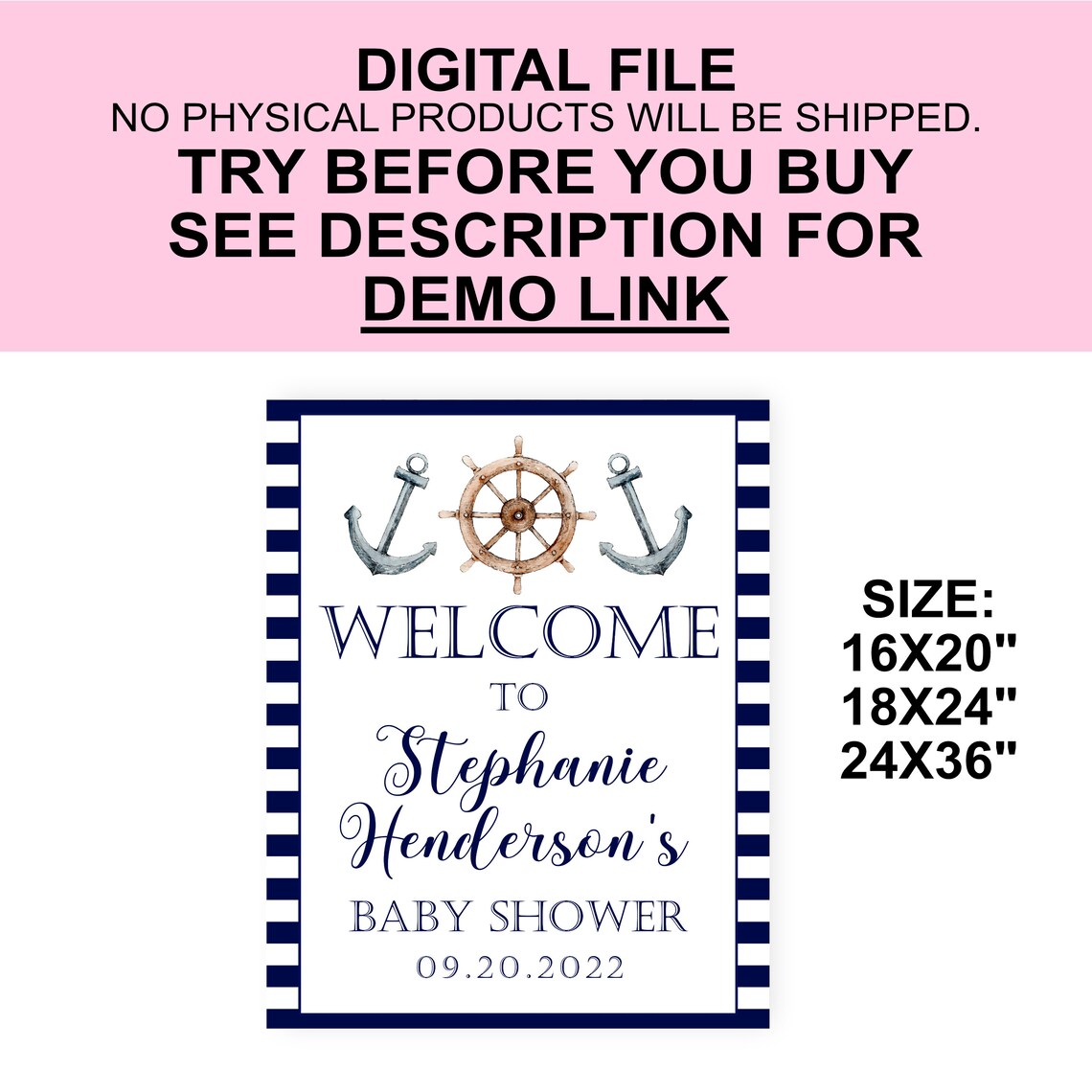 Editable Nautical Welcome Sign Baby Shower Welcome Decor Sign Birthday ...