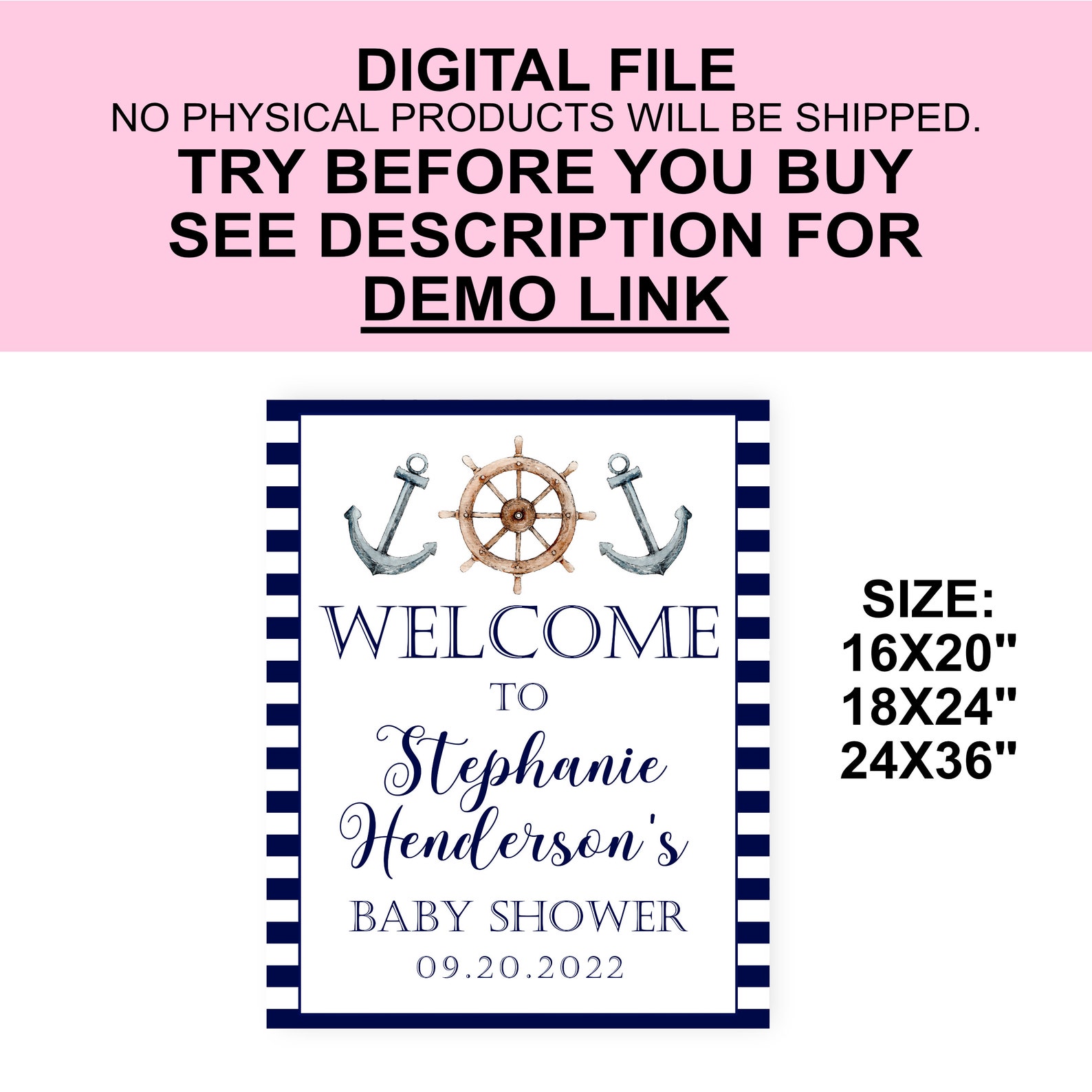 Editable Nautical Welcome Sign Baby Shower Welcome Decor Sign - Etsy