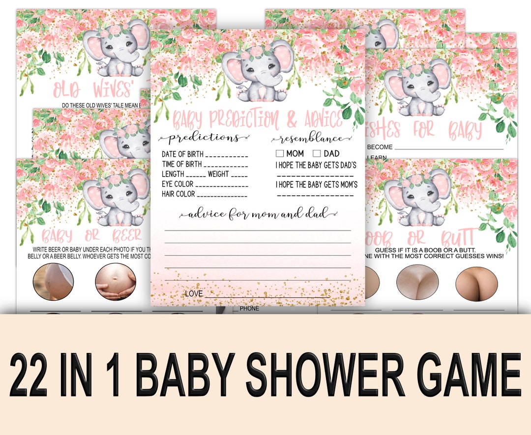 Baby Girl Pink Elephant Baby Shower Game Bundle Pink Elephant - Etsy