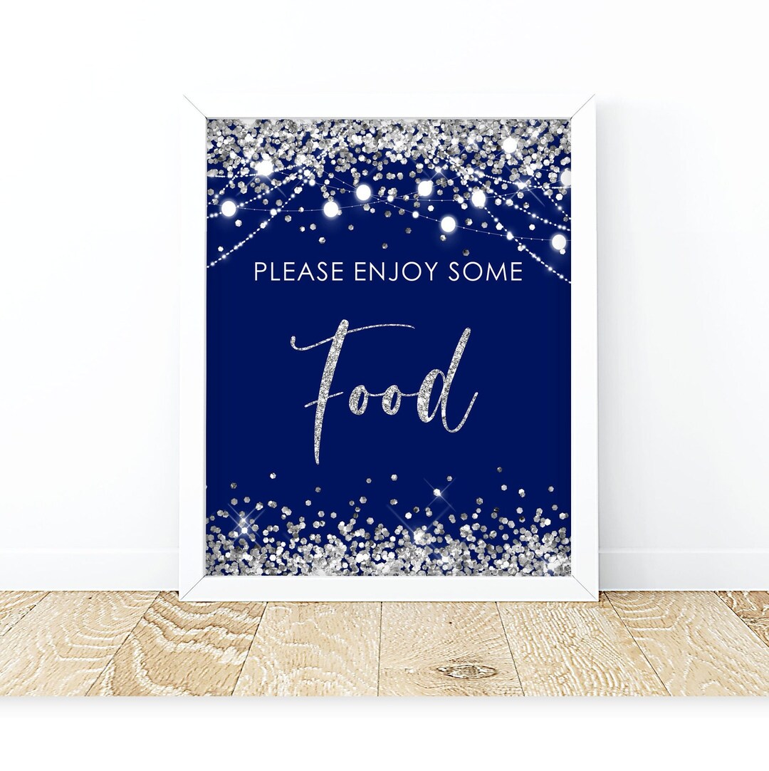 Silver Glitter Blue Food Sign Birthday Party PRINTABLE Silver Glitter ...