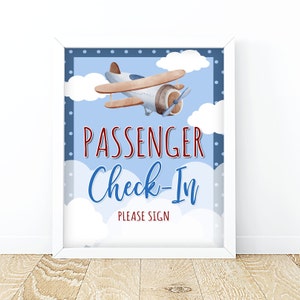 Passenger Check in Sign Baby Shower Birthday Party Sign Airplane Blue ...