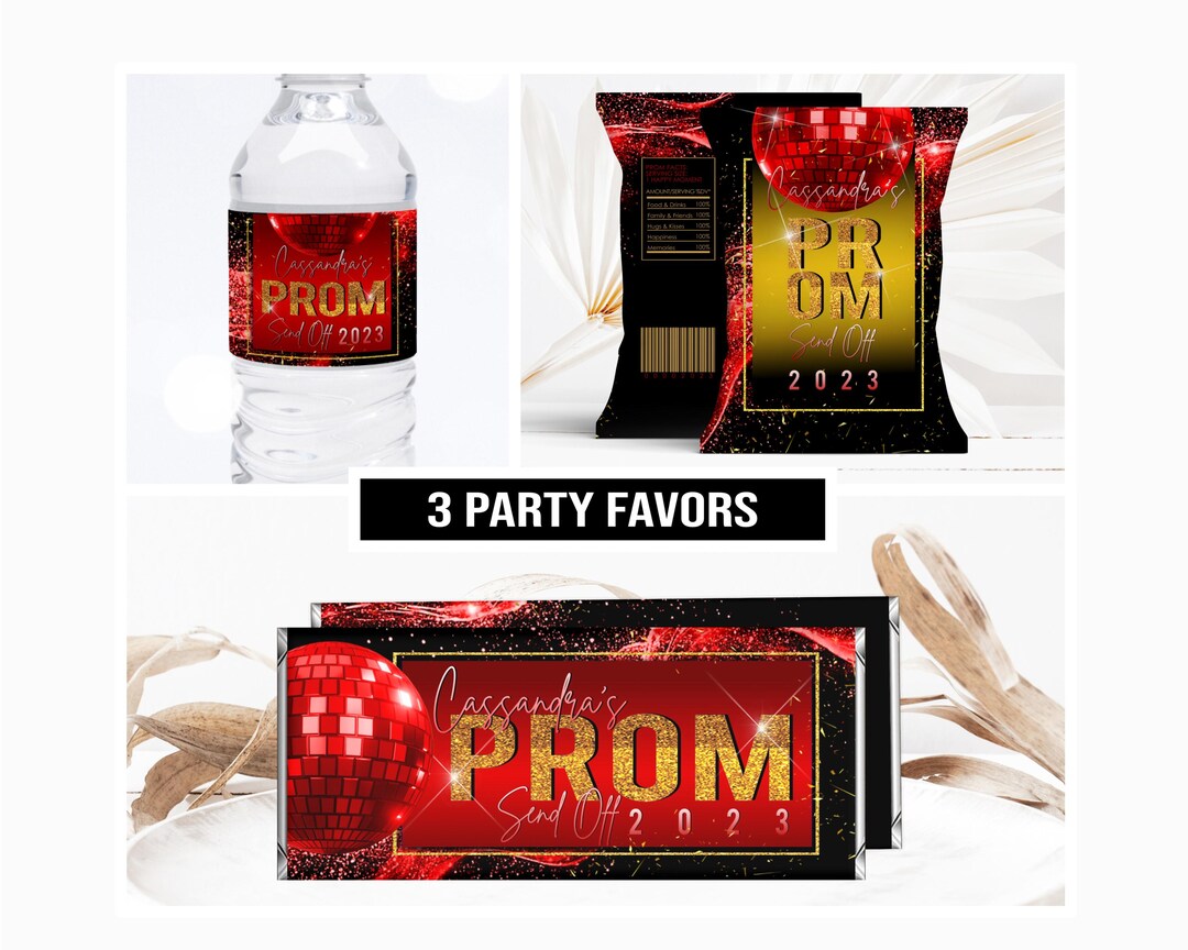 Editable Prom Send off Red Gold Black Party Favor Bundle Red Gold Black ...