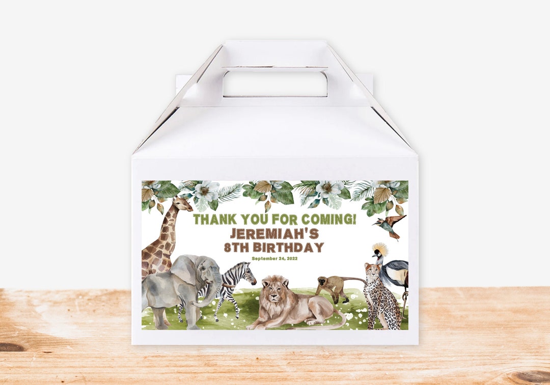 Editable Jungle Gable Box Favor Label Gift Box Label Birthday Party ...