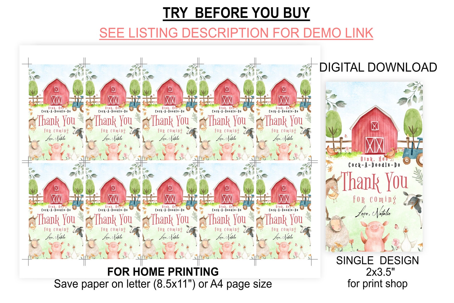 Editable Farm Thank You Tag Favor Tags Baby Shower Birthday - Etsy