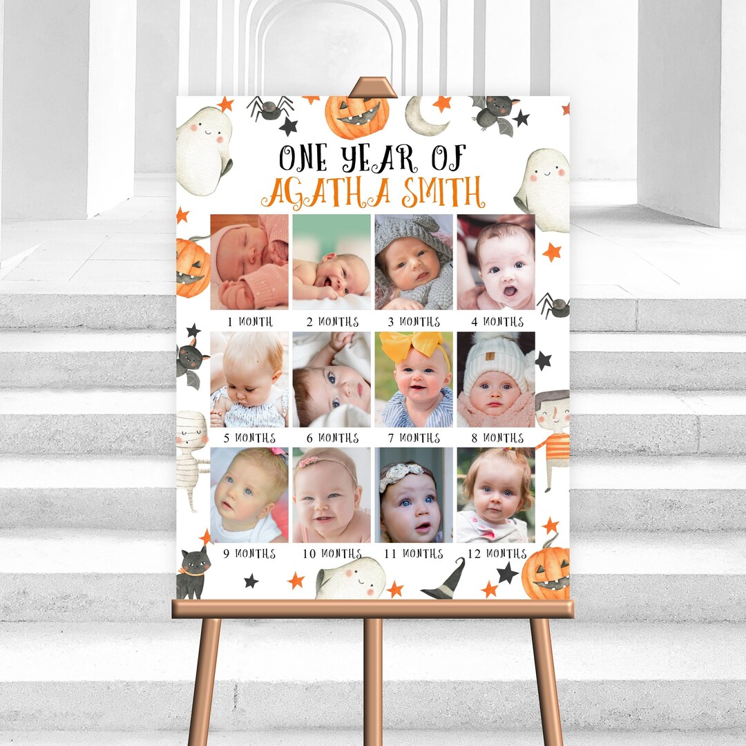 Editable Halloween Baby's First Year Photo Poster Milestone Ghost ...