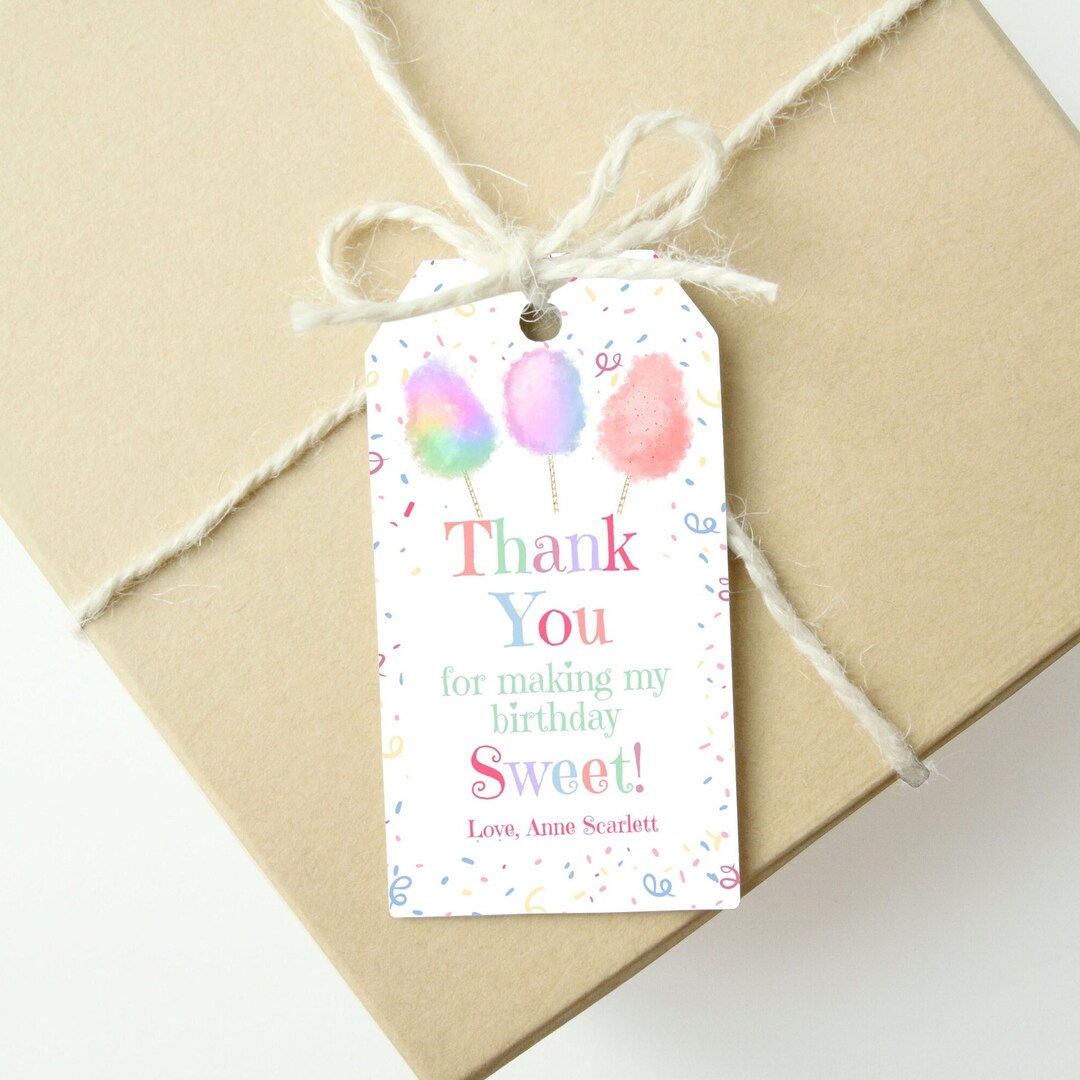 Editable Cotton Candy Thank You Tag Pink Colorful Cotton Candy Thank ...