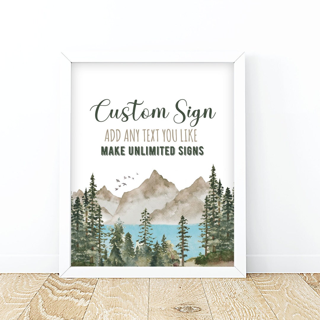Editable Forest Mountain Lake Custom Sign Gender Neutral Woodland Baby ...