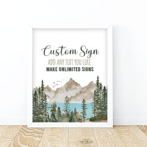 Editable Forest Mountain Lake Custom Sign Gender Neutral Woodland Baby ...