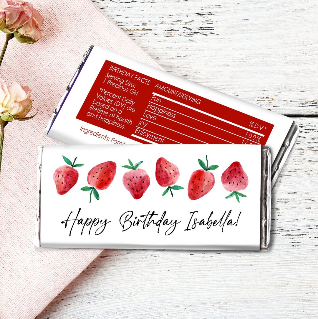 Editable Strawberry Candy Bar Wrapper Label Berry Favor Label - Etsy
