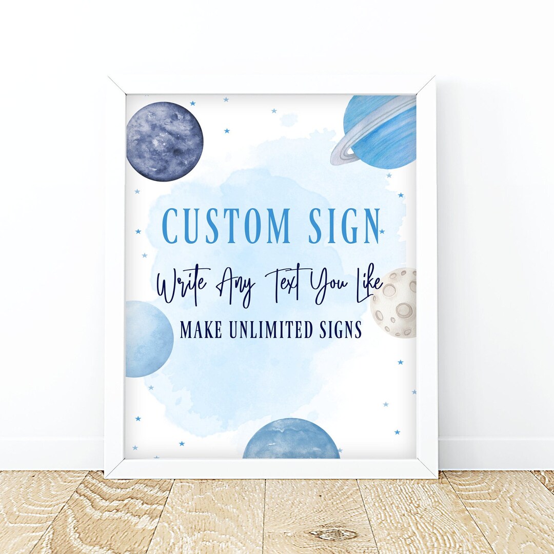 Editable Outer Space Custom Sign PRINTABLE Galaxy Blue Planets Birthday ...