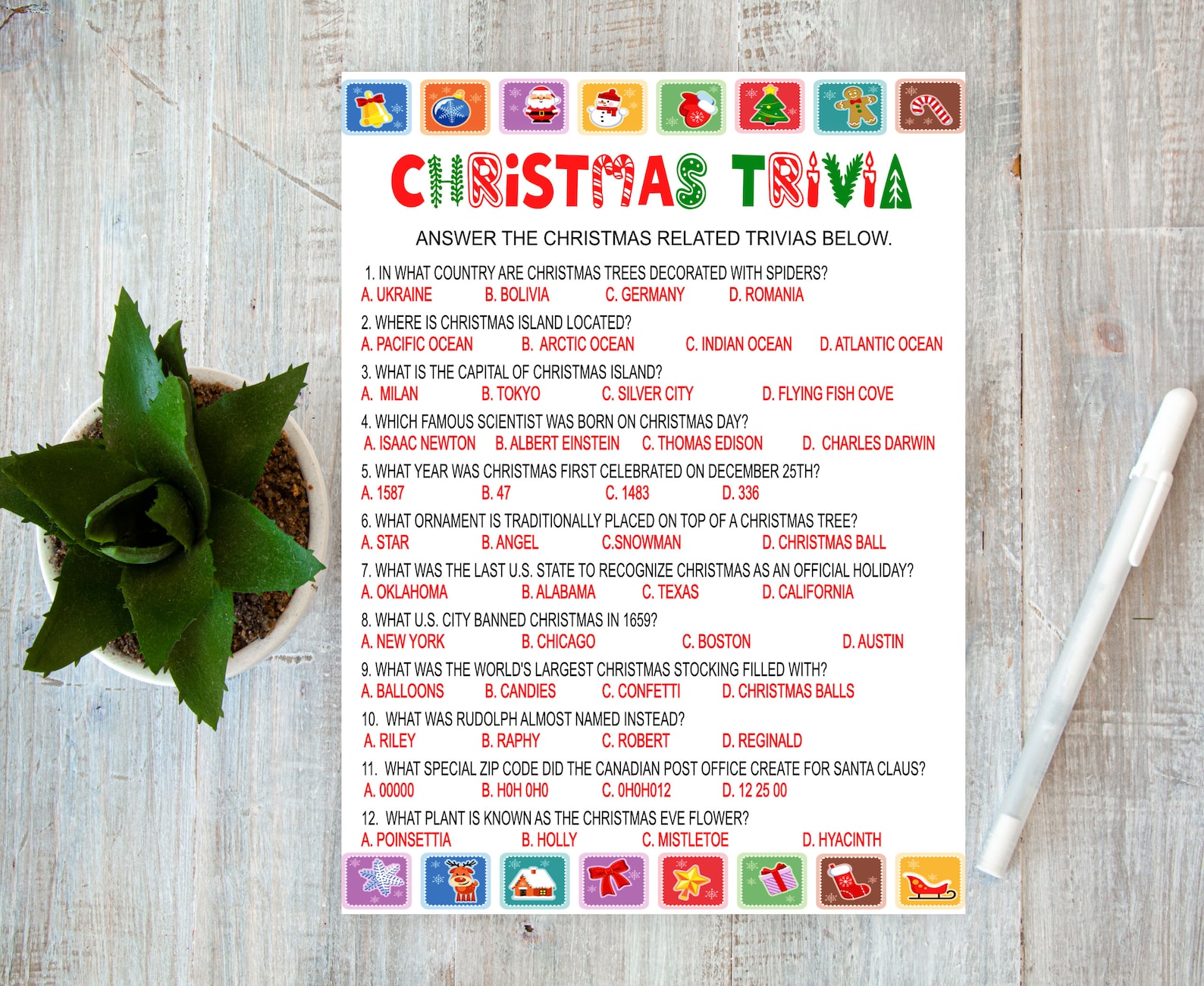 Christmas Game Christmas Trivia Game Christmas Printable - Etsy