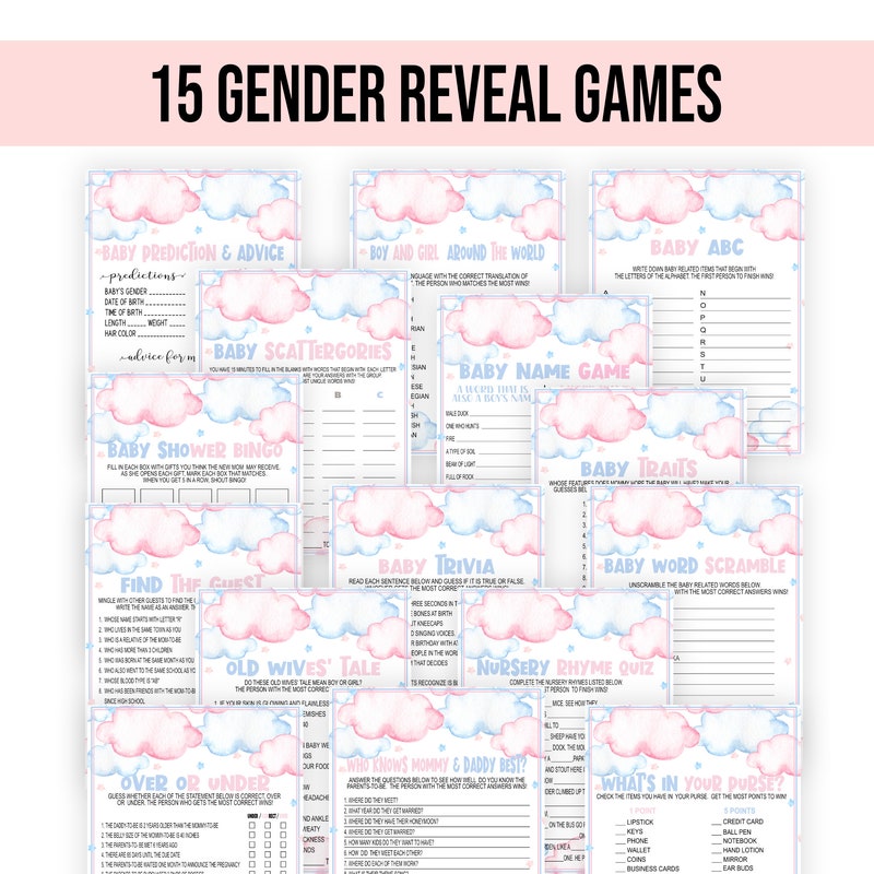 Gender Reveal Games Printable - Etsy