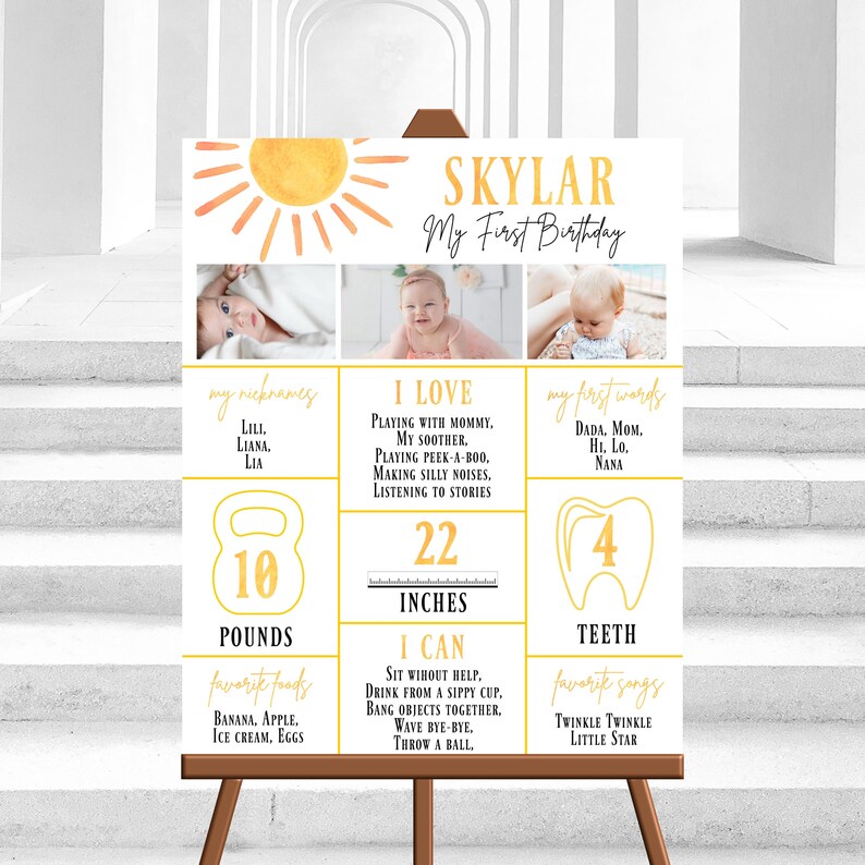 Editable Sunshine Birthday Milestones Sign Sun First Birthday - Etsy