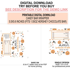 Editable Halloween Candy Bar Wrapper Label Favors Spooktacular Ghost ...