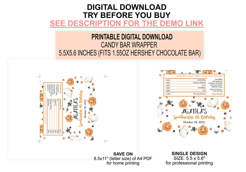 Editable Halloween Candy Bar Wrapper Label Favors Spooktacular - Etsy