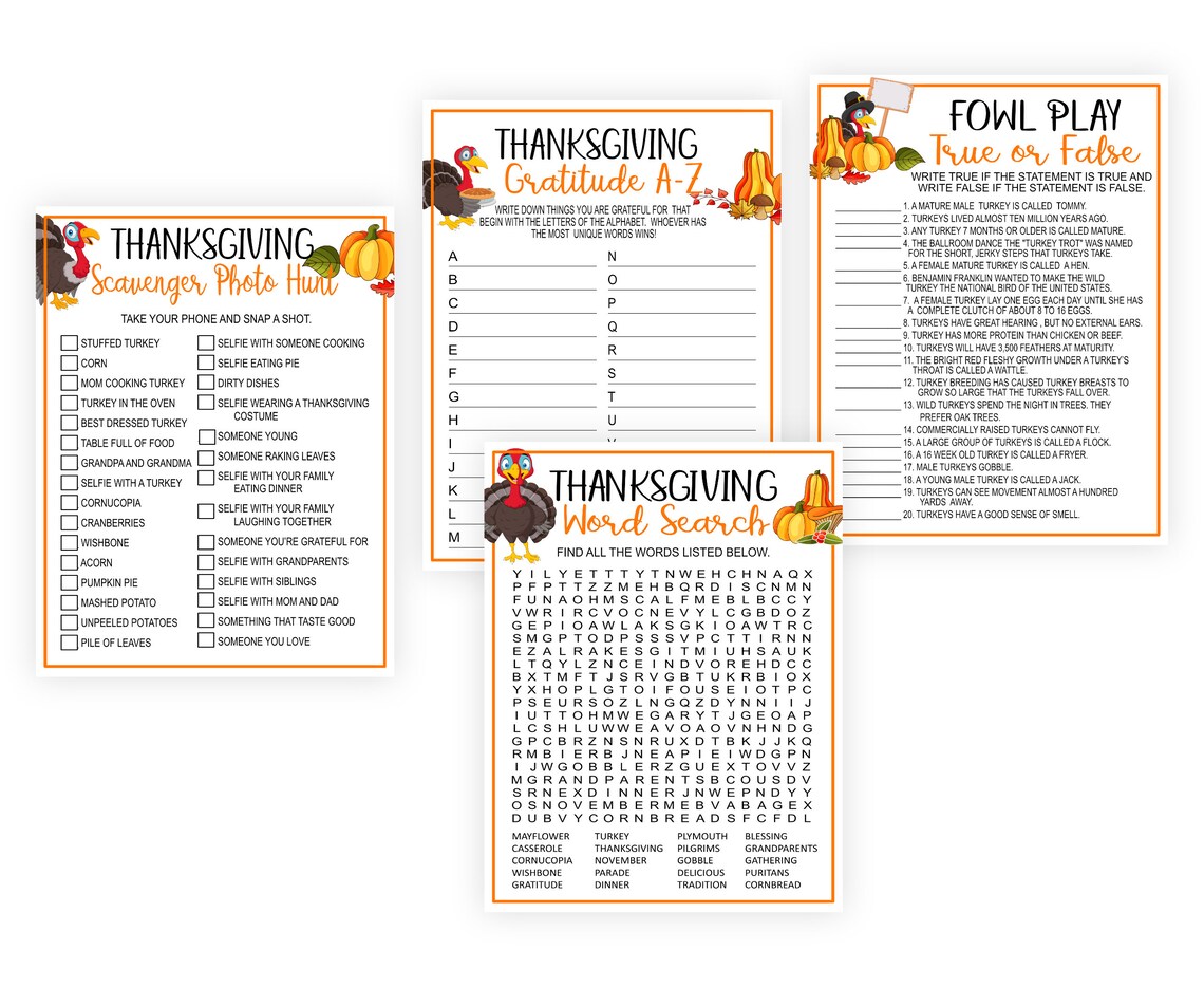 Thanksgiving Game Bundle Pack Thanksgiving Games Set - Etsy