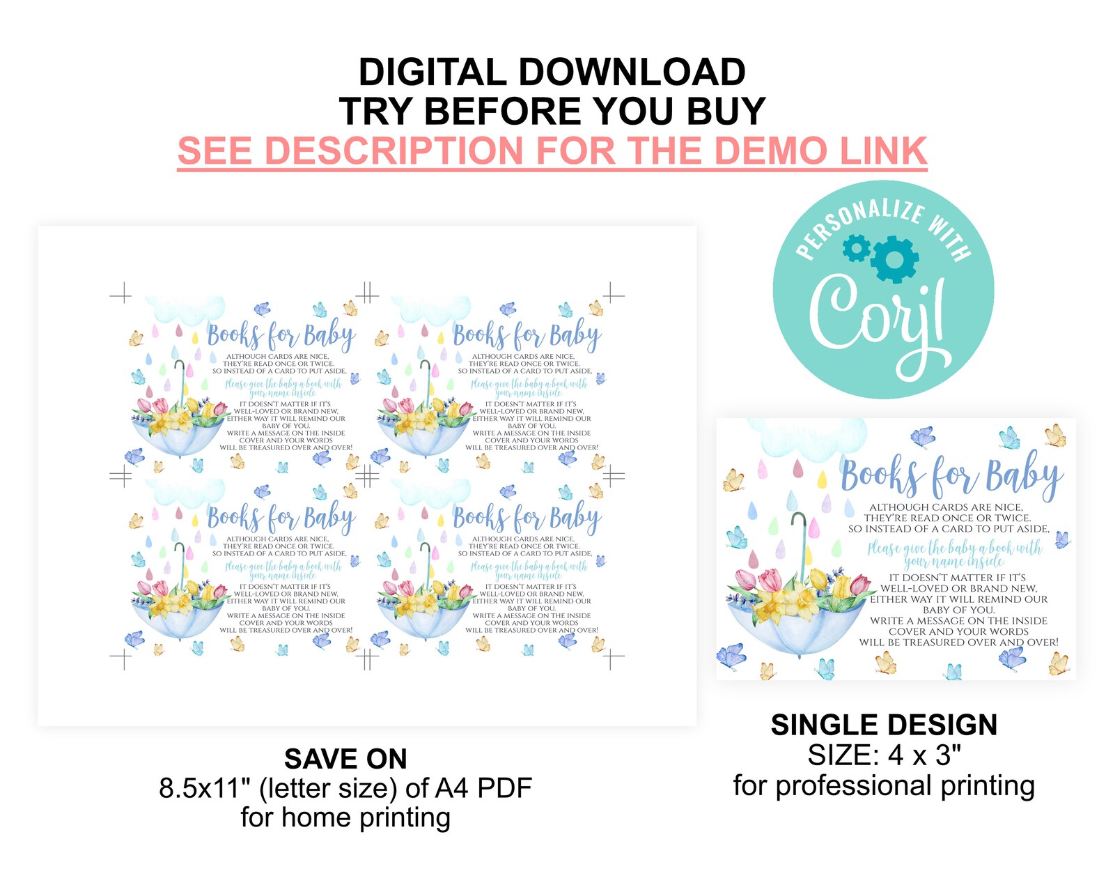 Editable April Showers Invitation Set Blue Umbrella Rain Invite Spring ...