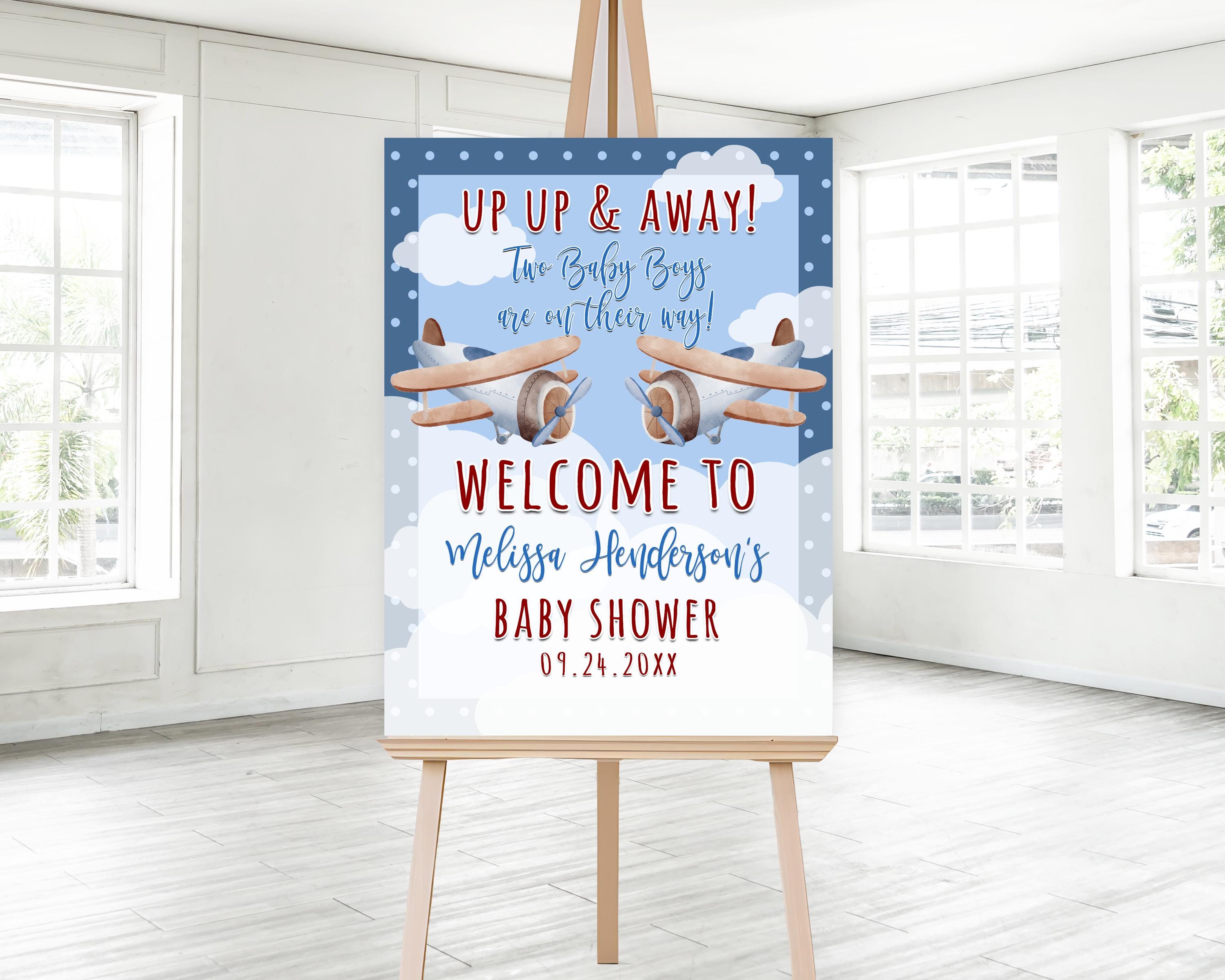 Editable Twin Airplane Welcome Sign Decor Boy Blue Airplane Welcome ...