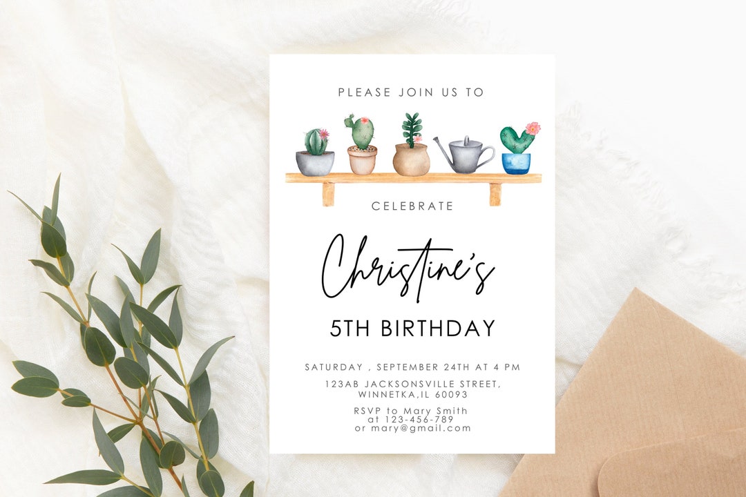 Cactus Birthday Party Invitation: Editable Succulents Invite Template ...