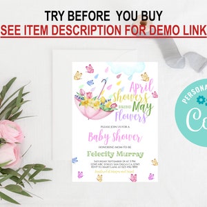 Editable April Showers May Flowers Invitation Umbrella Clouds Rain ...