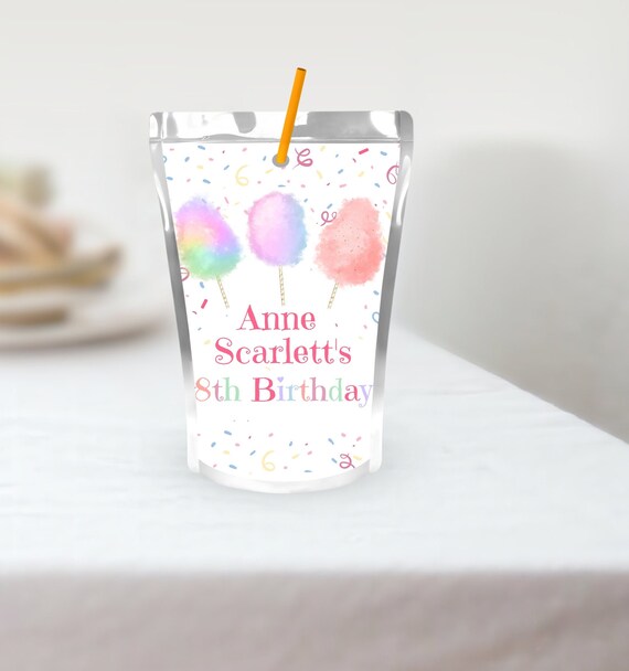 Editable Cotton Candy Juice Pouch Label Birthday Juice Pack - Etsy