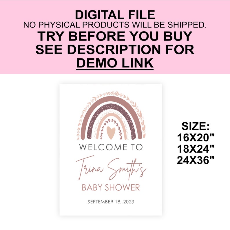 Editable Boho Rainbow Welcome Sign Minimal Simple Baby Shower - Etsy