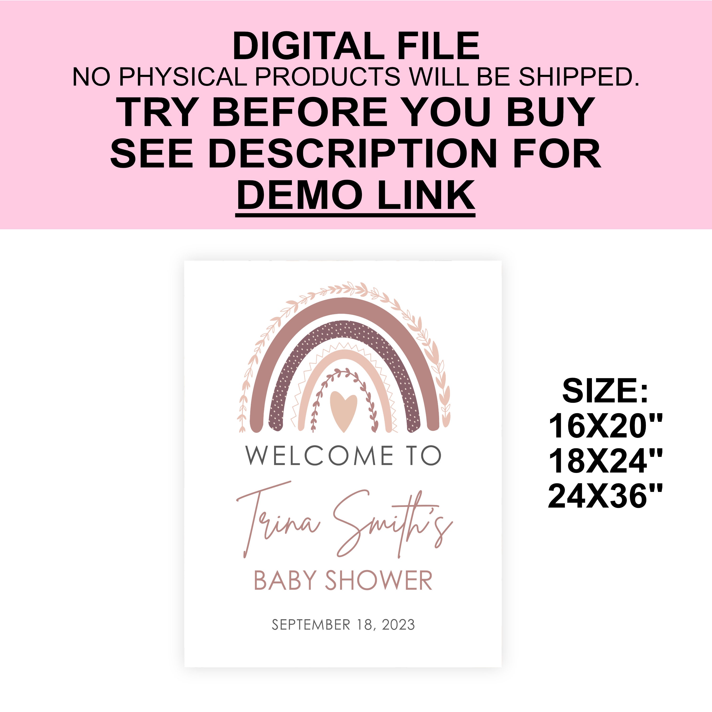 Editable Boho Rainbow Welcome Sign Minimal Simple Baby Shower - Etsy